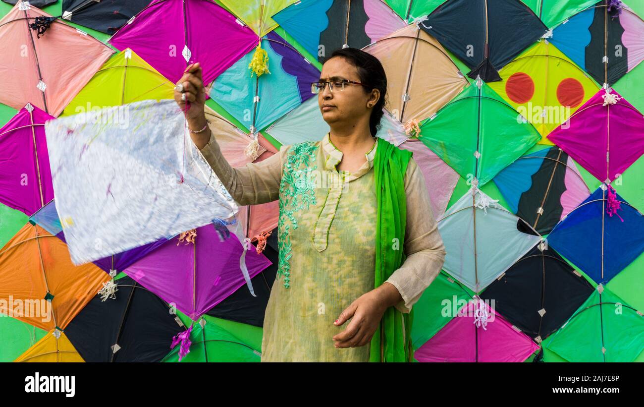 woman with Patang(kite) for Makar Sankranti festival of India. Makar ...