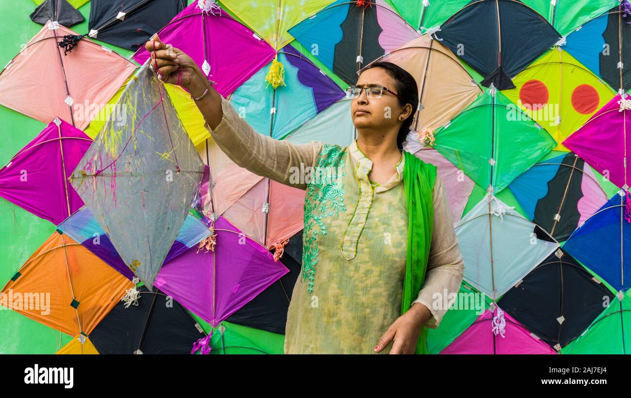 woman with Patang(kite) for Makar Sankranti festival of India. Makar ...