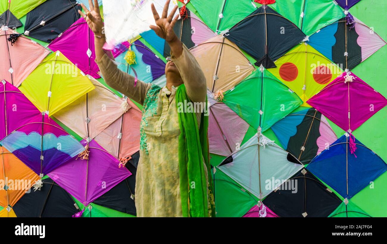 woman with Patang(kite) for Makar Sankranti festival of India. Makar ...