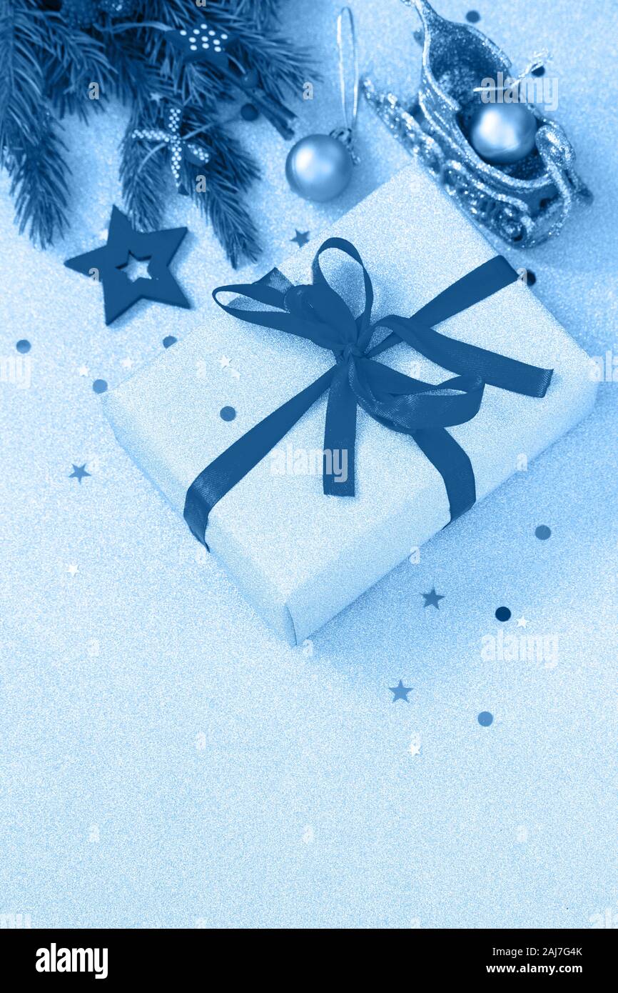 Classic blue 2020. Gradient color palette. Handmade christmas gift box ...