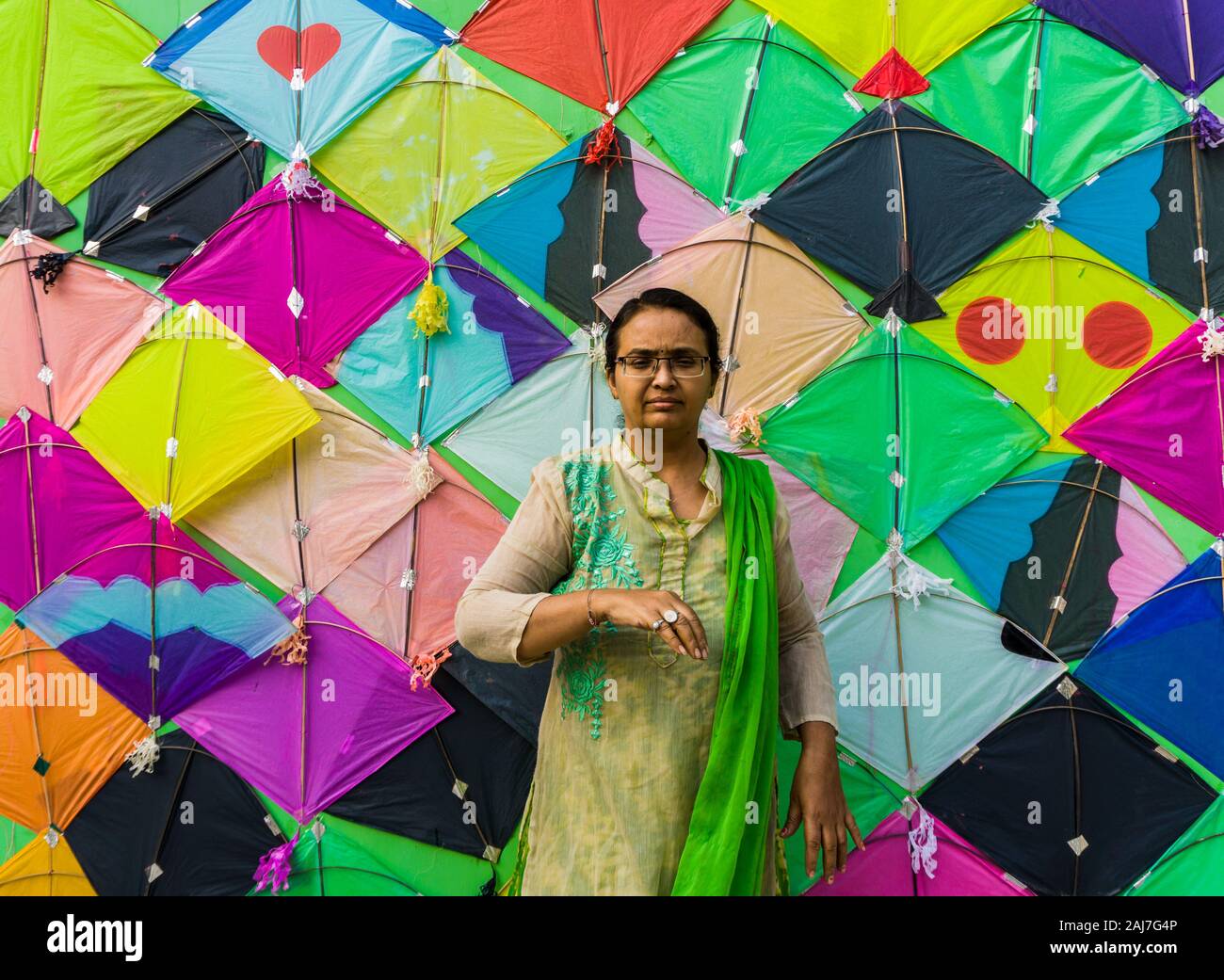 woman with Patang(kite) for Makar Sankranti festival of India. Makar ...