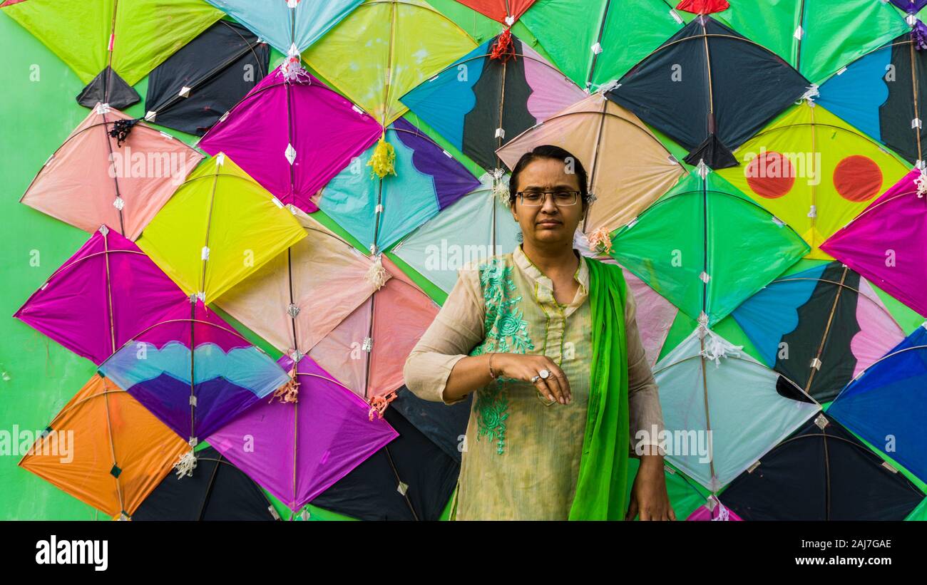woman with Patang(kite) for Makar Sankranti festival of India. Makar ...