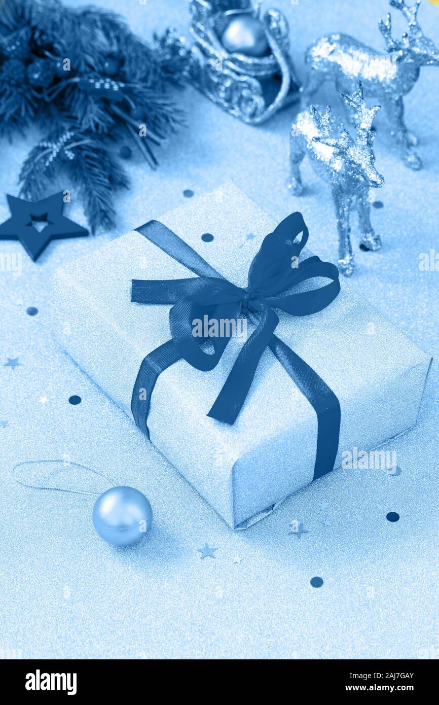 Classic blue 2020. Gradient color palette. Handmade christmas gift box ...
