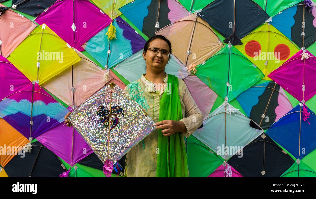 woman with Patang(kite) for Makar Sankranti festival of India. Makar ...