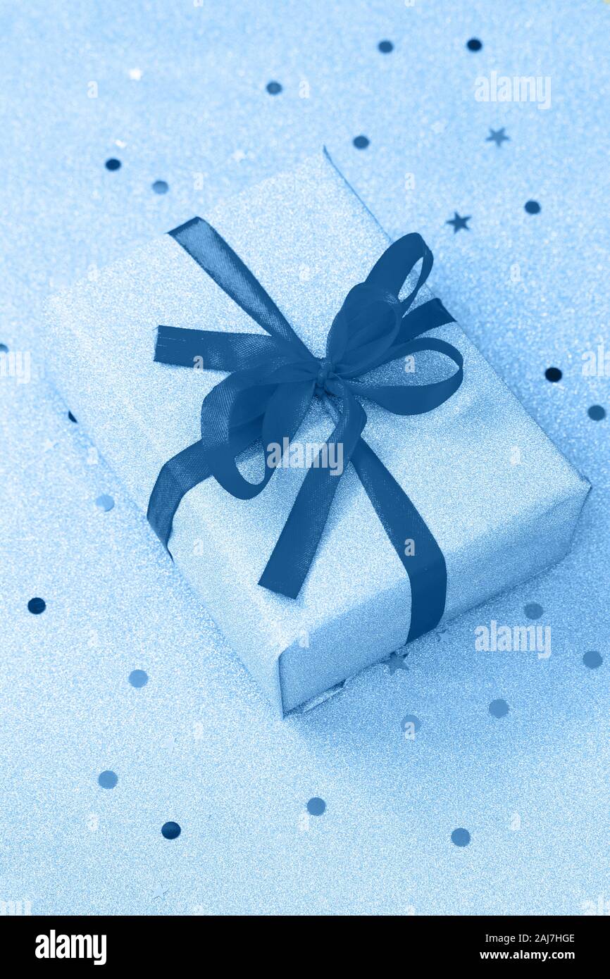Classic blue 2020. Gradient color palette. Handmade Christmas gift box ...