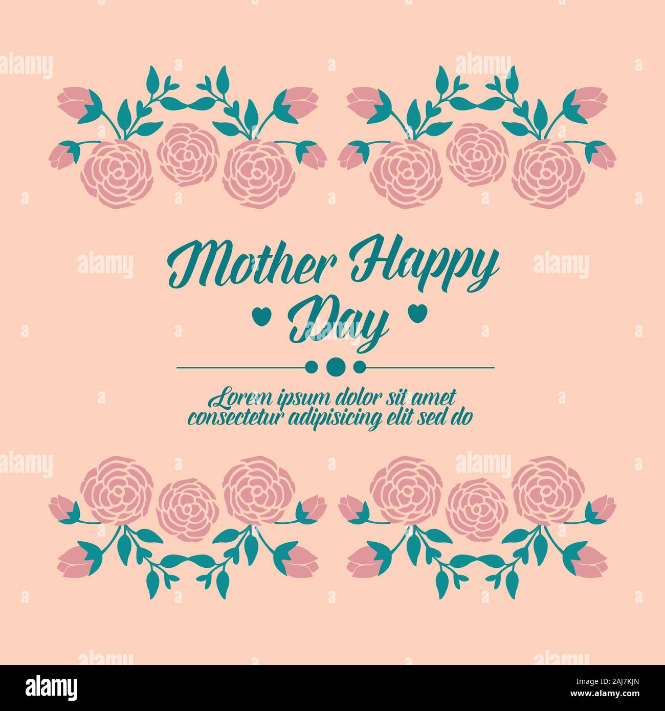 Elegant shape leaf and flower frame, for happy mother day greeting card template design. Vector ...