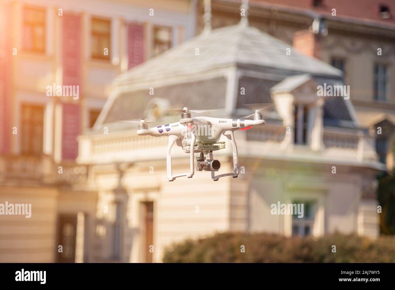 Drone is taking off from men hands. Young releasing copter to fly in ...