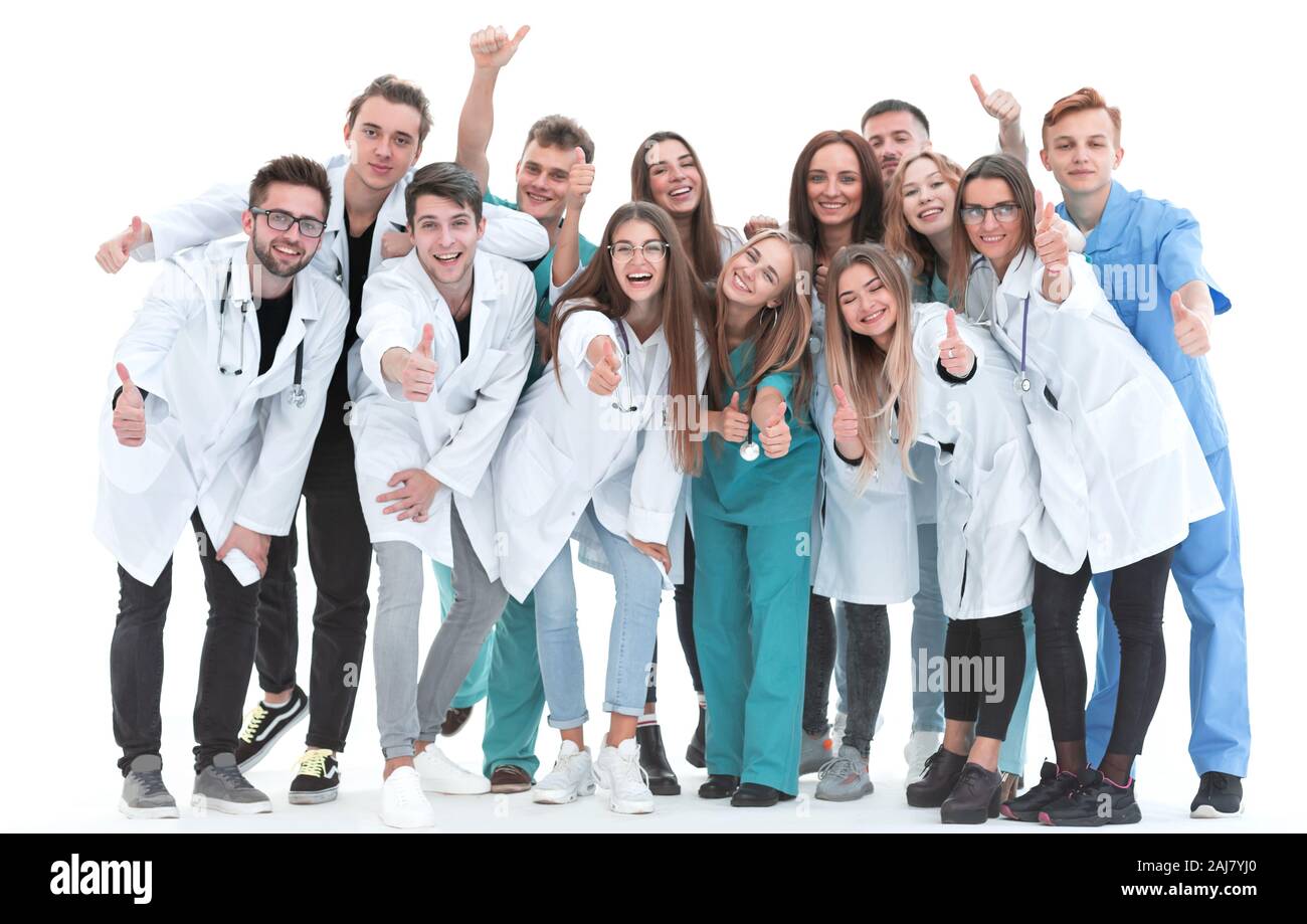 top view. a group of smiling doctors pointing at you Stock Photo - Alamy