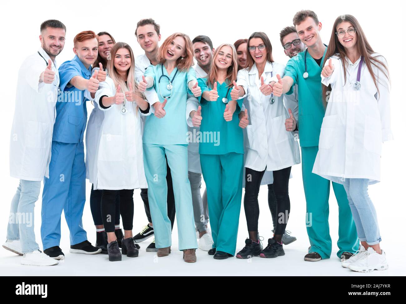 top view. a group of smiling doctors pointing at you Stock Photo - Alamy