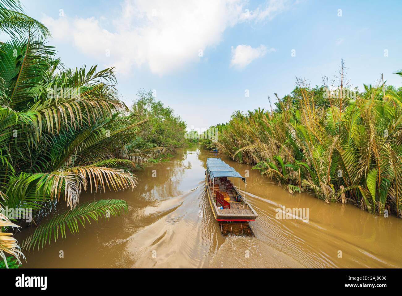 Boat tour in the Mekong River Delta region, Ben Tre, South Vietnam ...
