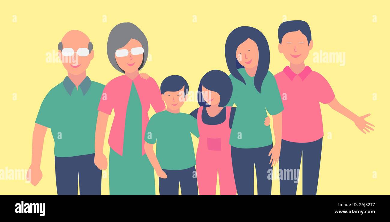 One complete family in group Stock Photo - Alamy