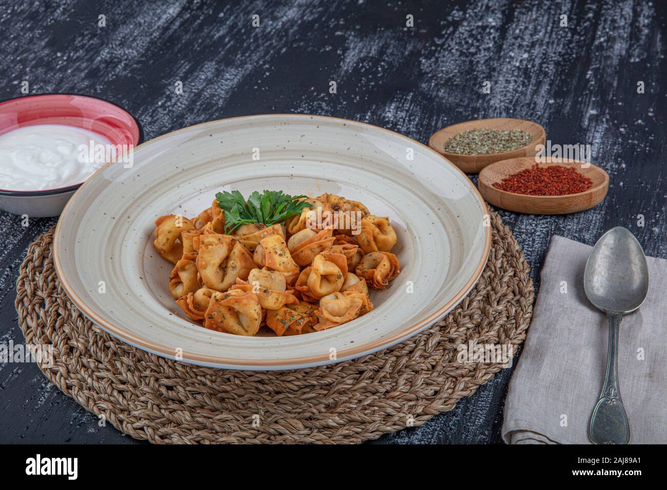 Traditional Turkish cuisine - Manti - turkish ravioli Stock Photo - Alamy