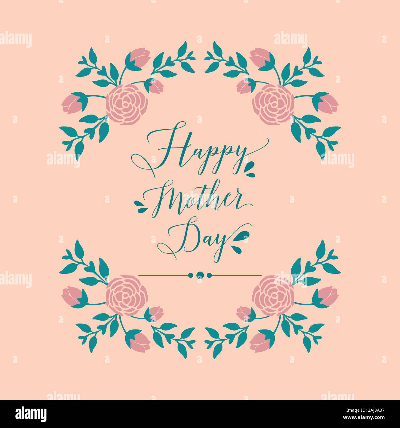 Elegant happy mother day greeting card concept, with unique ornate leaf and floral frame. Vector ...