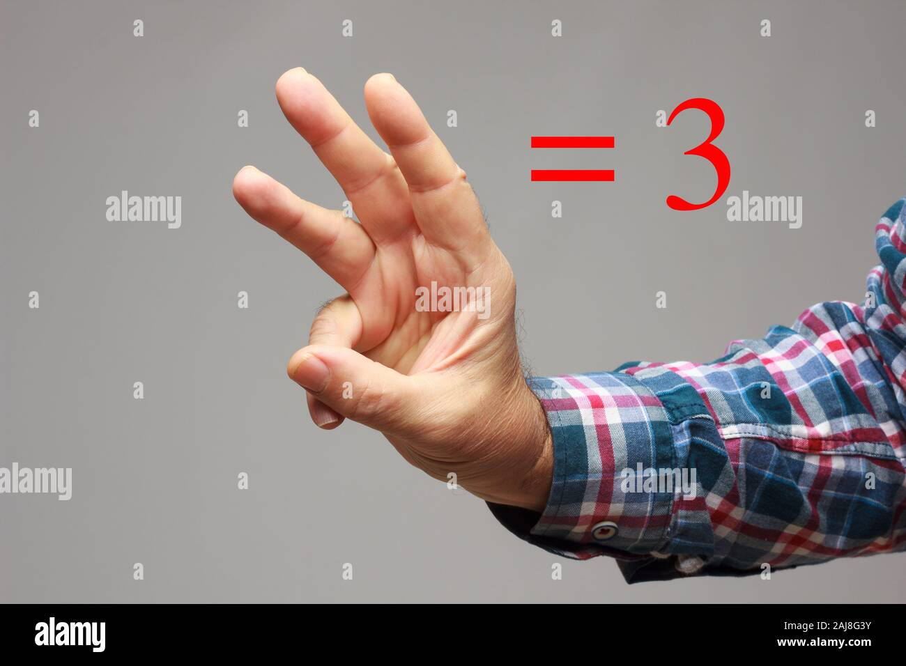 Hand of an adult person making signs and signals, showing numbers ...