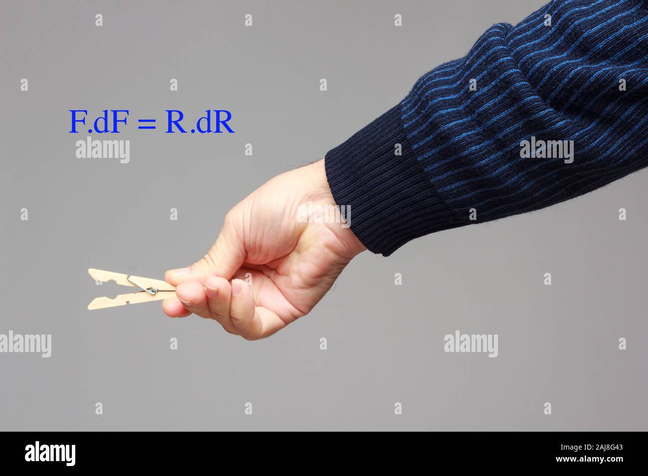 Wooden clamp, classic, to hang clothes in the hand caught by the ...