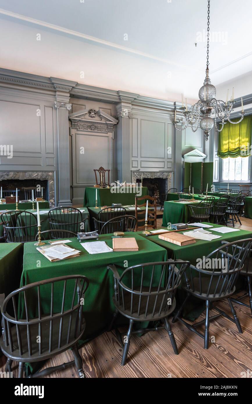 Philadelphia Independence Hall, view of the Assembly Room in which the ...