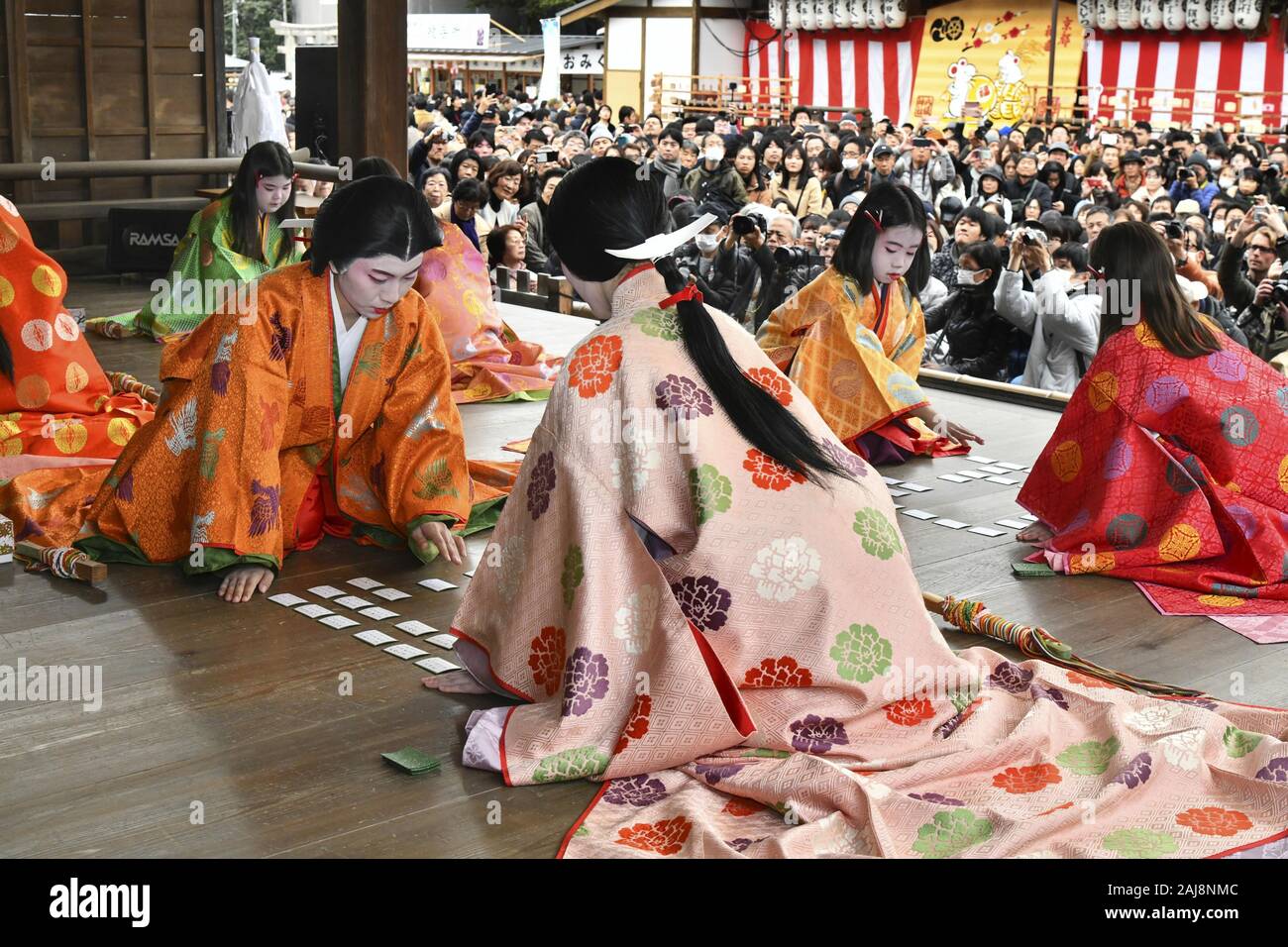 Women in traditional attire from the ancient Heian period play "karuta ...