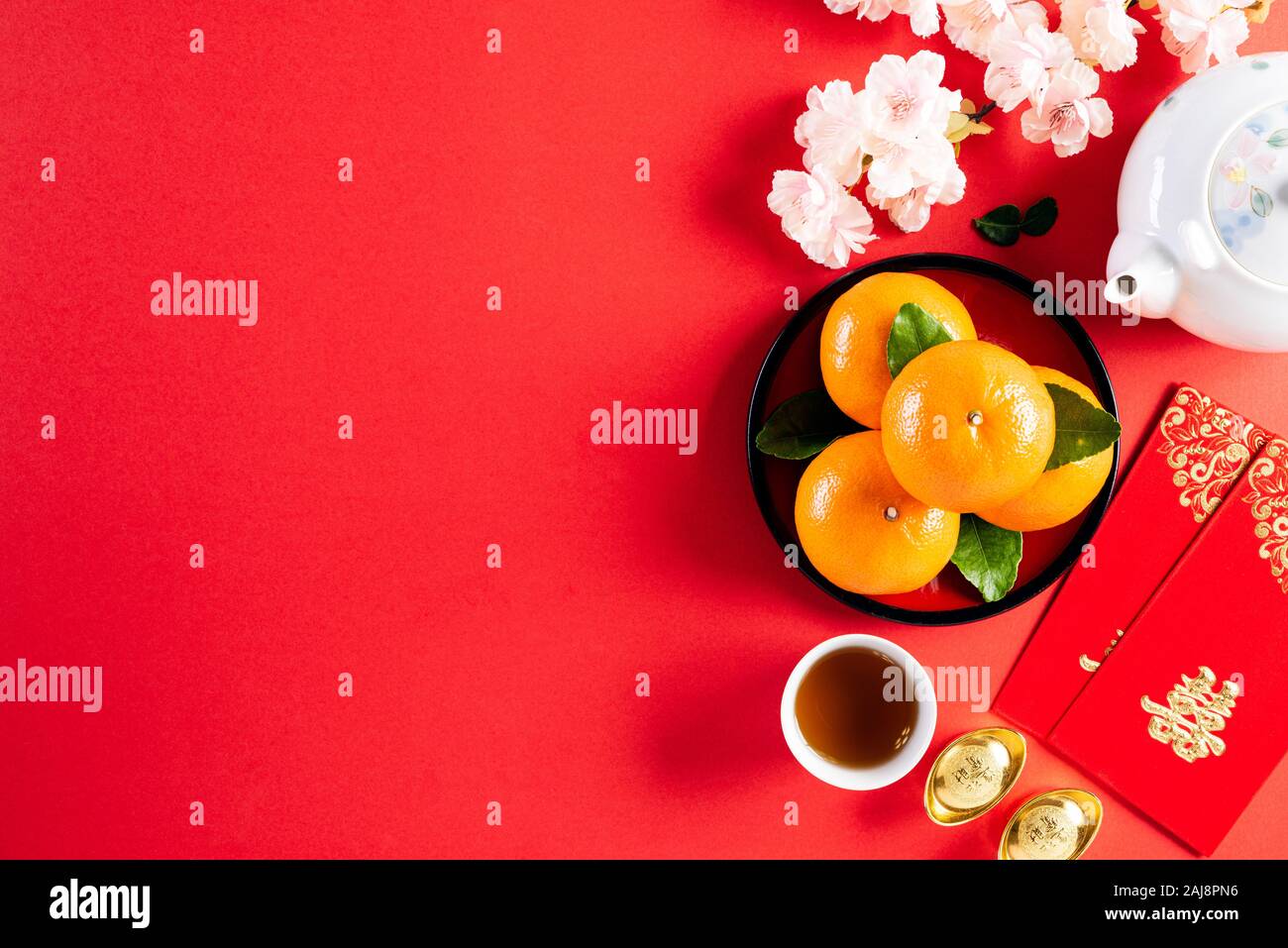 Chinese new year festival decorations pow or red packet, orange and ...