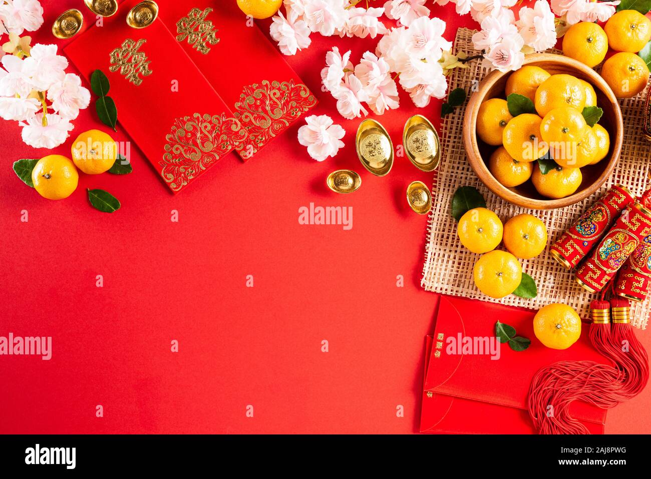 Chinese new year festival decorations pow or red packet, orange and ...