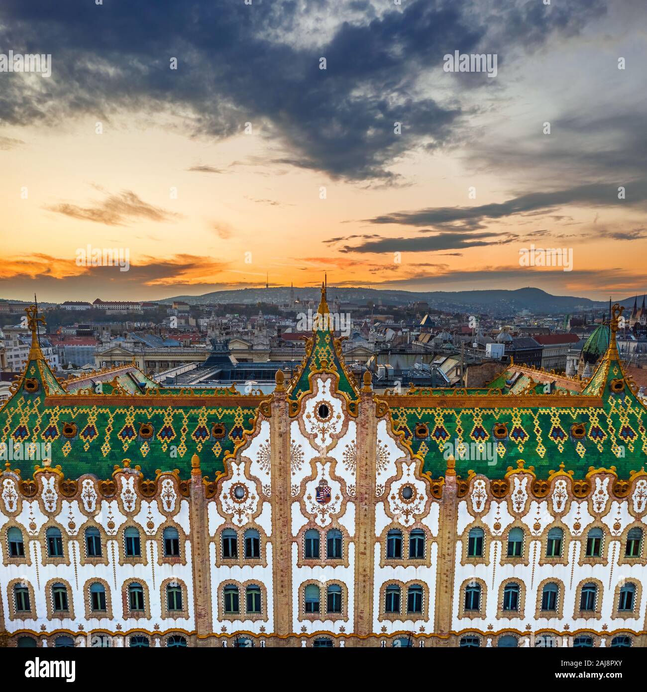 Budapest, Hungary - Aerial view of the State Treasury building with ...