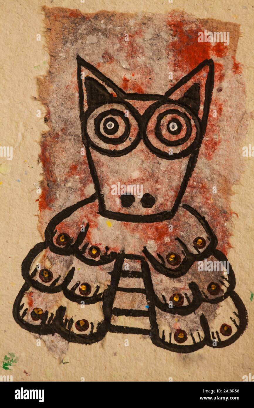 Abstract painting of a shaman wearing a power animal mask and clothes ...