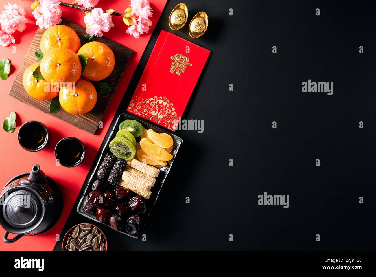 Chinese new year festival decorations pow or red packet, orange and ...