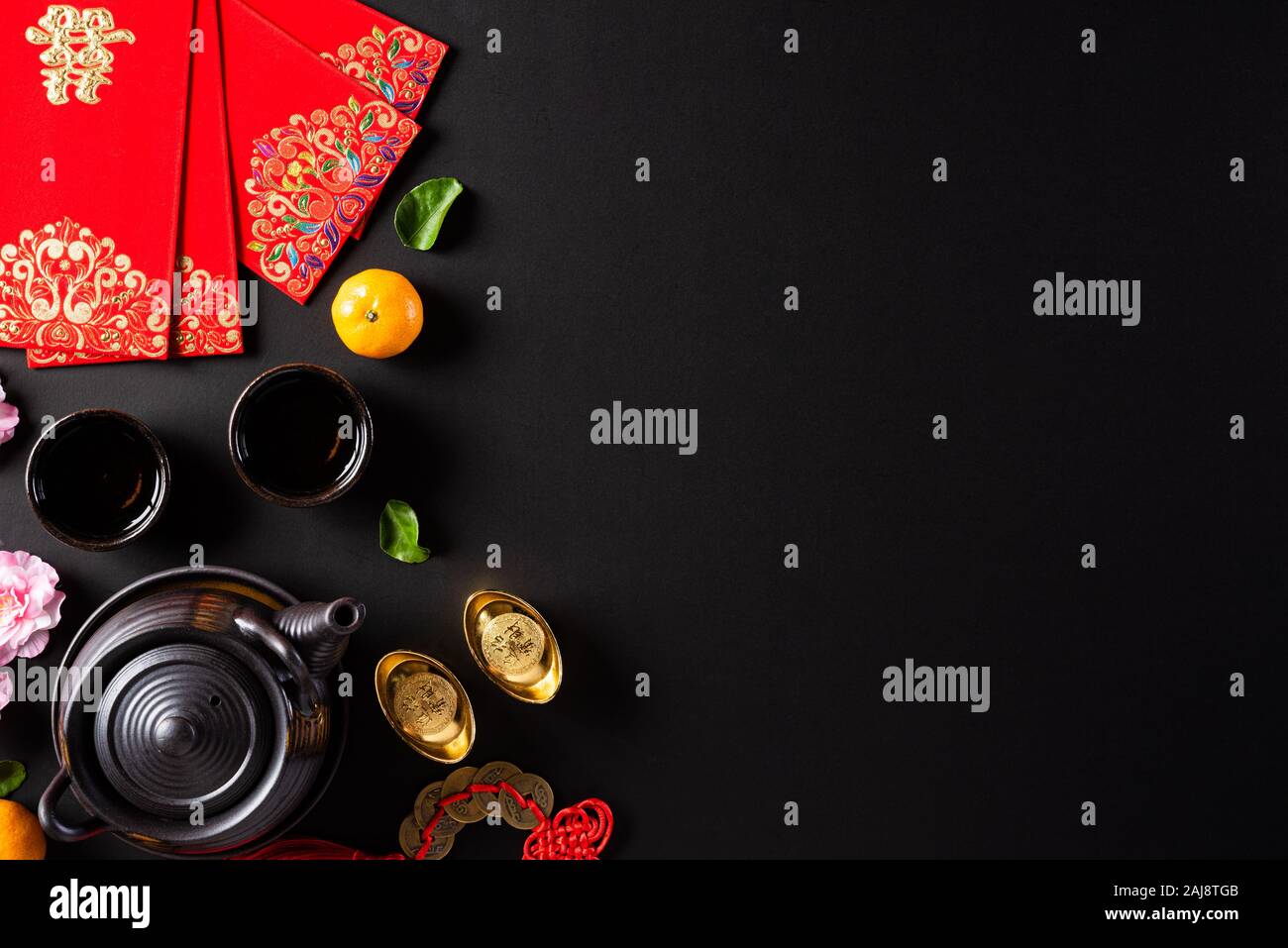 Chinese new year festival decorations pow or red packet, orange and ...