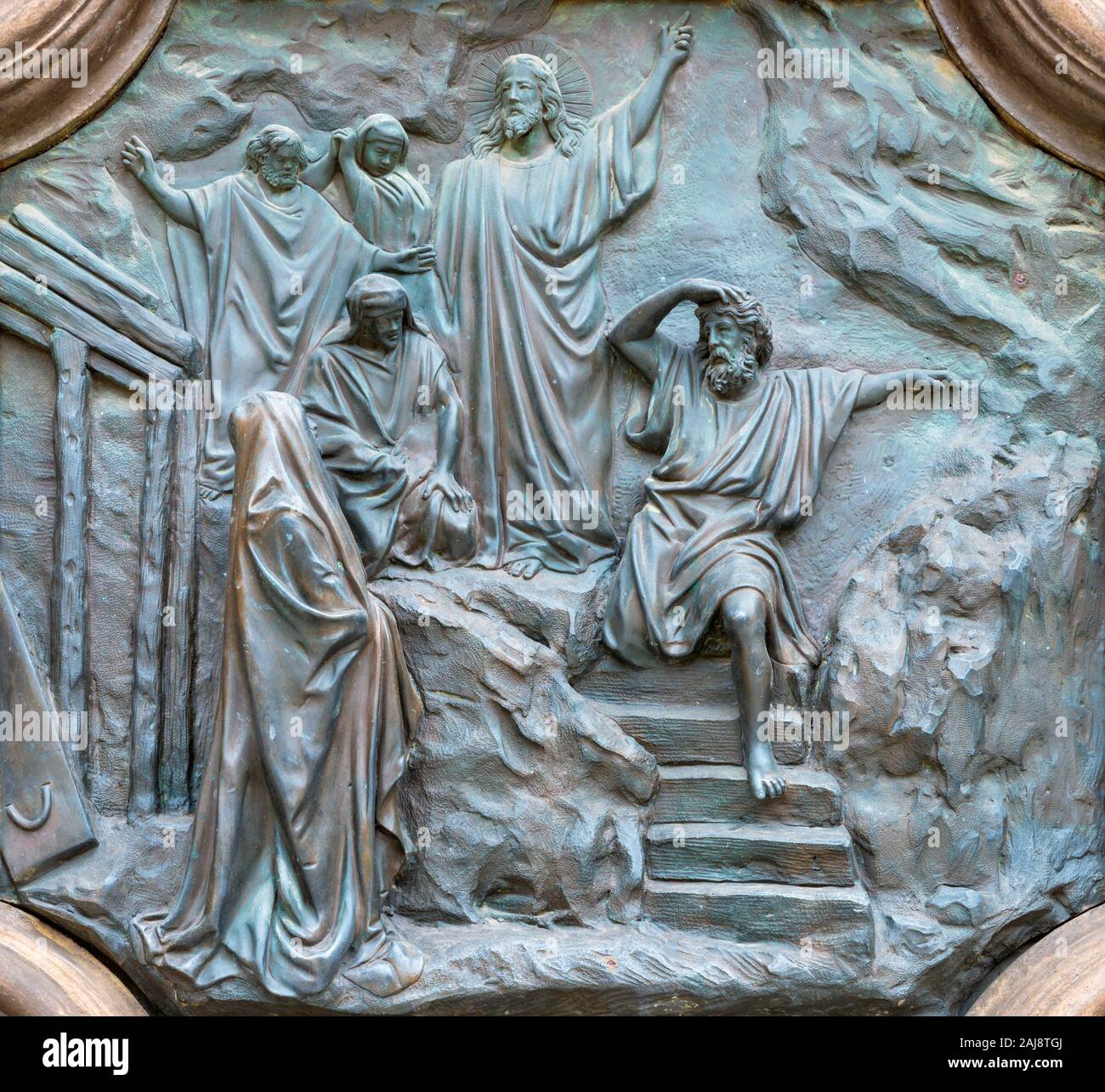 ACIREALE, ITALY - APRIL 11, 2018: The bronze relief of Resurrection of ...
