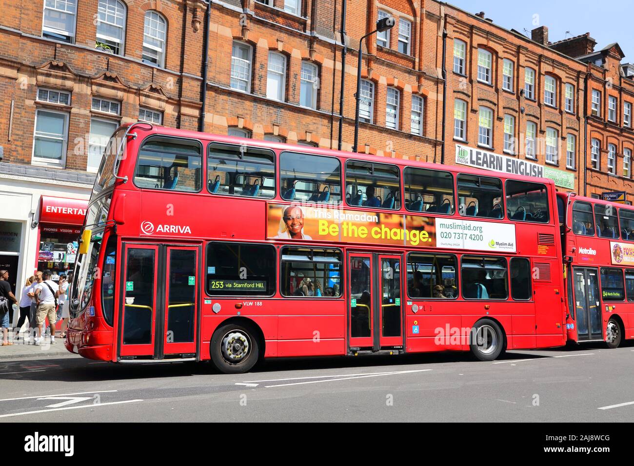 red classic london bus Stock Photo - Alamy