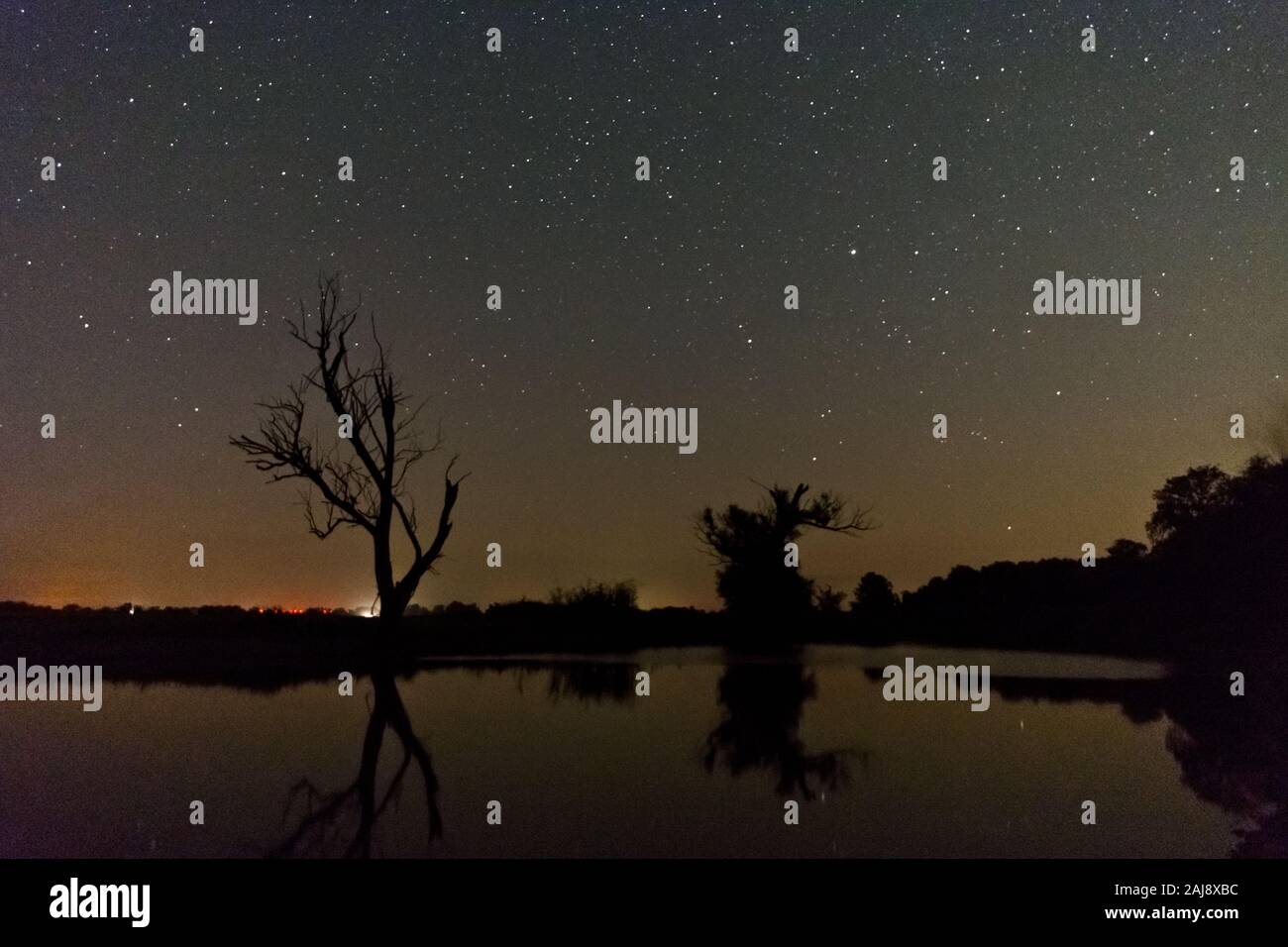 Starry Sky with city lights at Starry Park Westhavelland, Havelaue ...