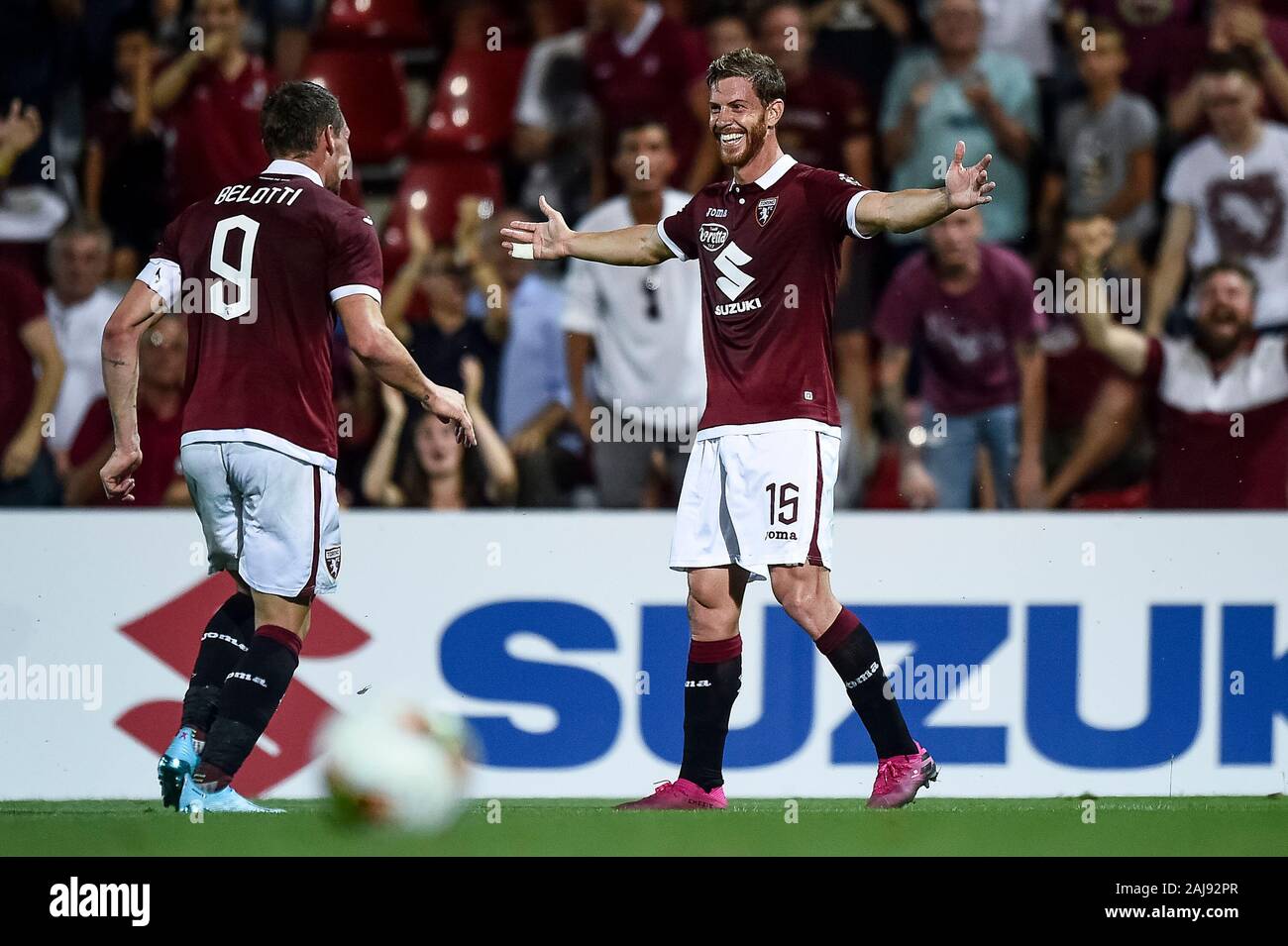 Alessandria, Italy. 25 July, 2019: Cristian Ansaldi (R) of Torino FC ...