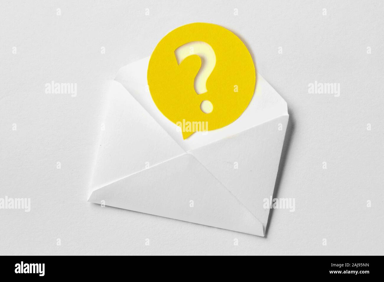 Email envelope with question mark speech bubble on white background ...