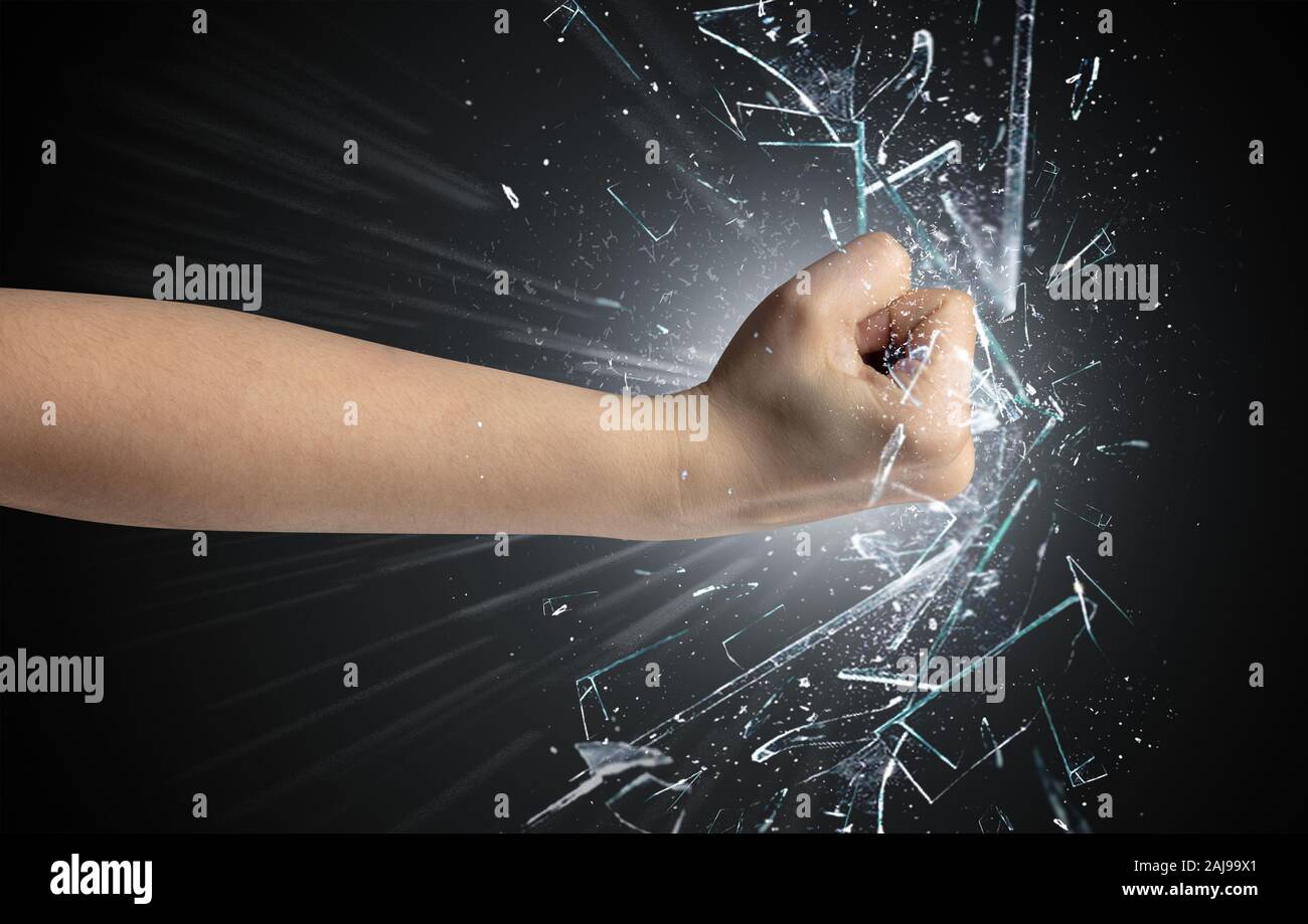 Big hand hits intense and breaks glasses Stock Photo - Alamy