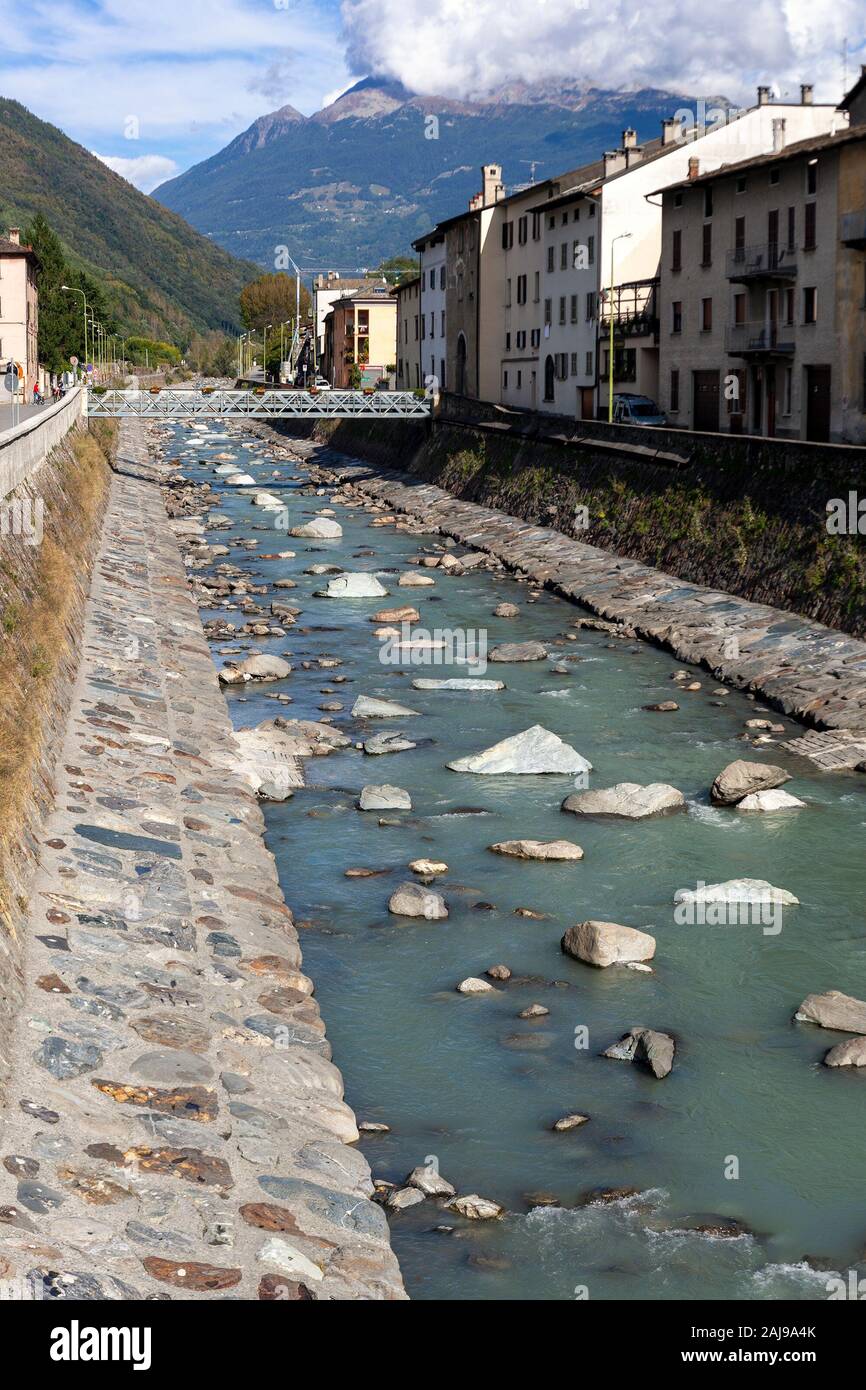 Adda river in Tirano city, Italy Stock Photo - Alamy