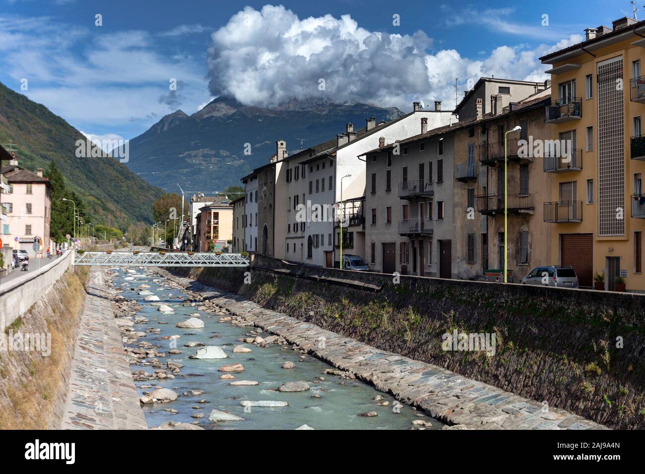 Adda river in Tirano city, Italy Stock Photo - Alamy