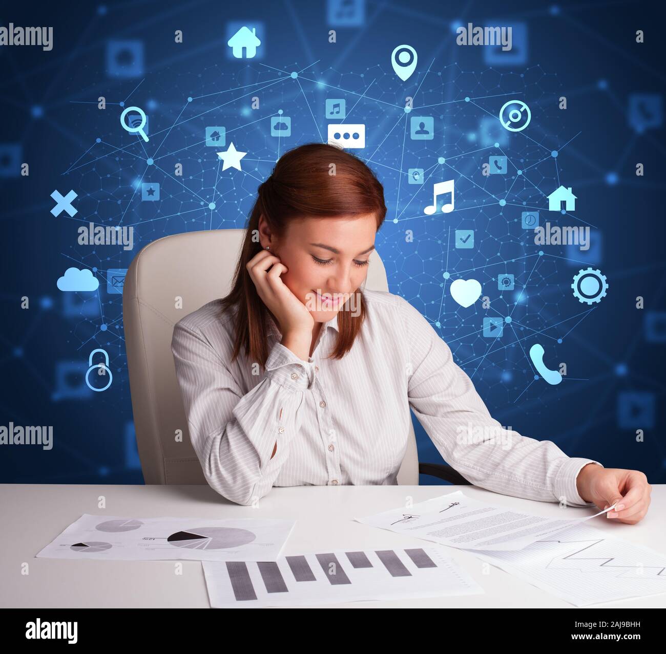 Secretary work with office and multitask concept Stock Photo - Alamy