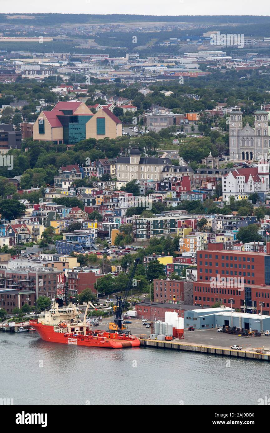 Buildings in St John's, Newfoundland and Labrador, Canada. Ships dock ...