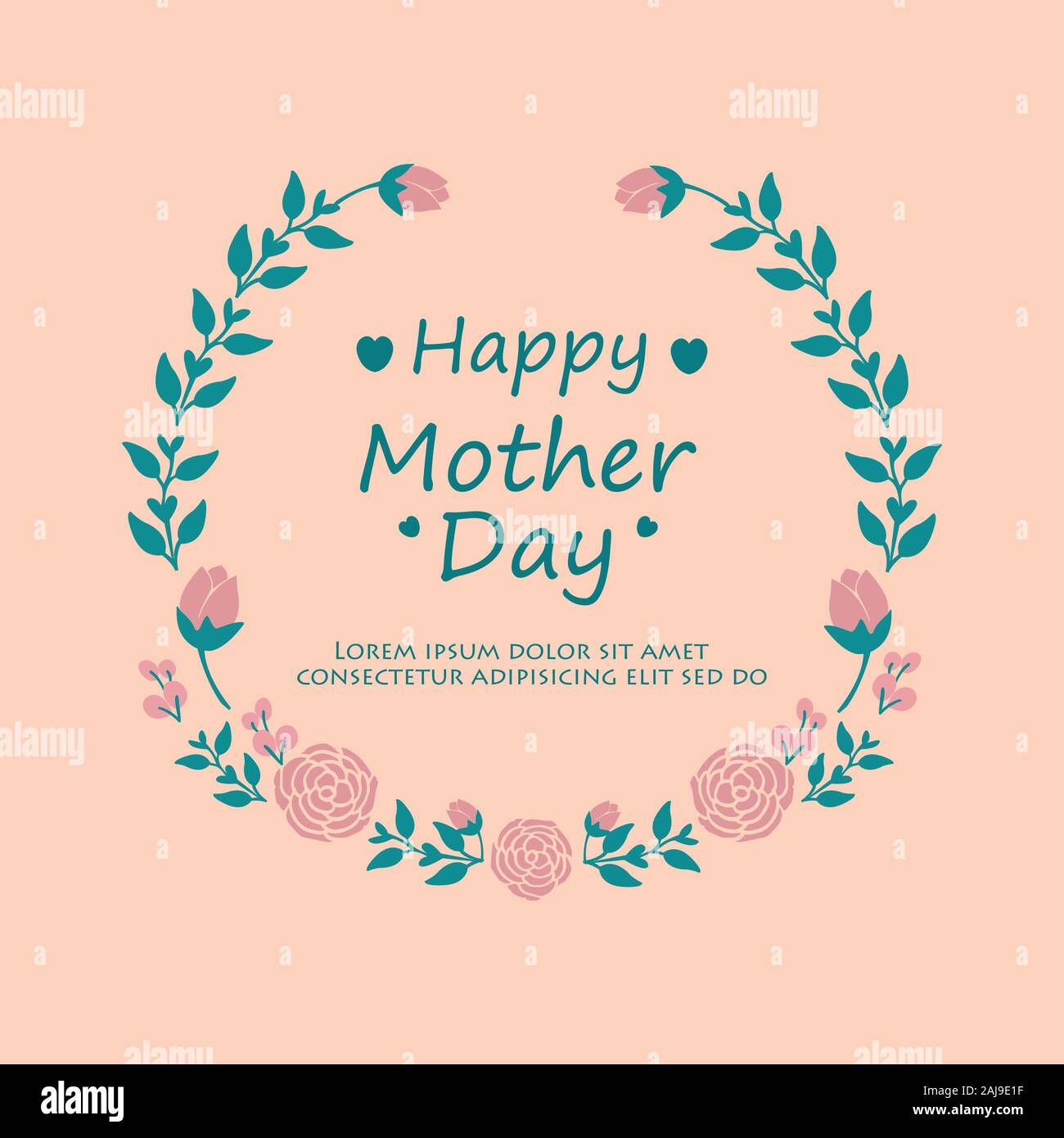 Beautiful rose wreath frame, for happy mother day poster design. Vector ...