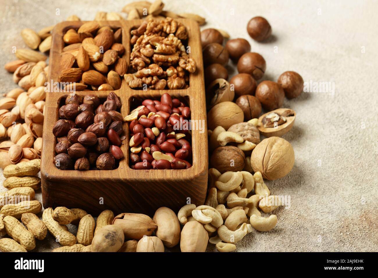 natural organic nuts mix for healthy eating Stock Photo - Alamy