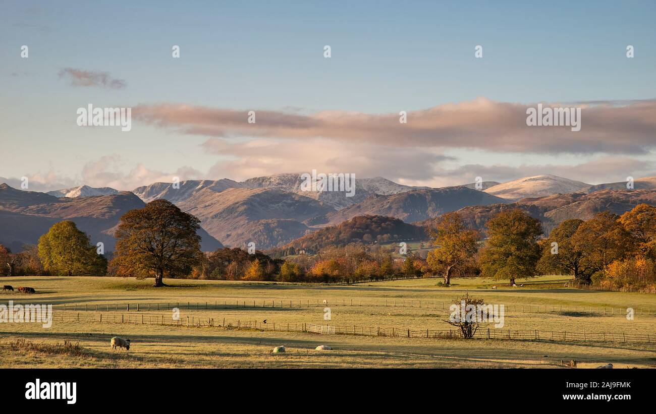 Beautiful Autumn Fall scenery landscape of countryside in Lake District ...