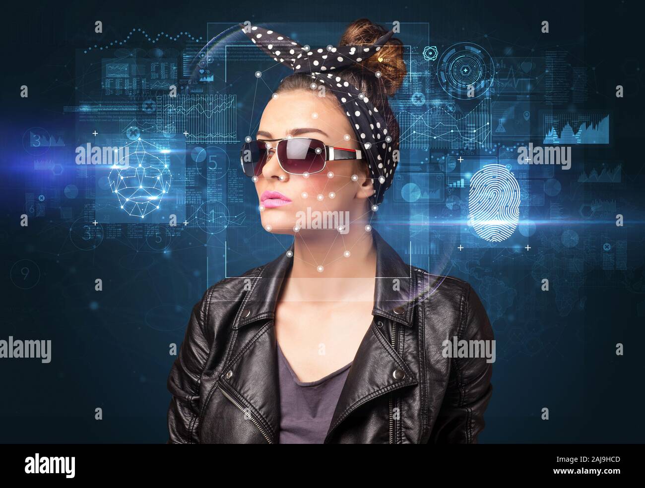Biometric verification - face and fingerprint detection concept Stock ...