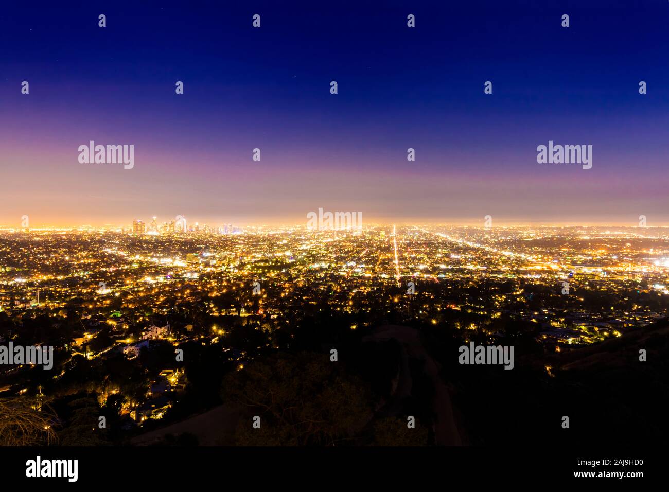 Panoramic View over L.A. from the Griffith Observatory after sunset on ...