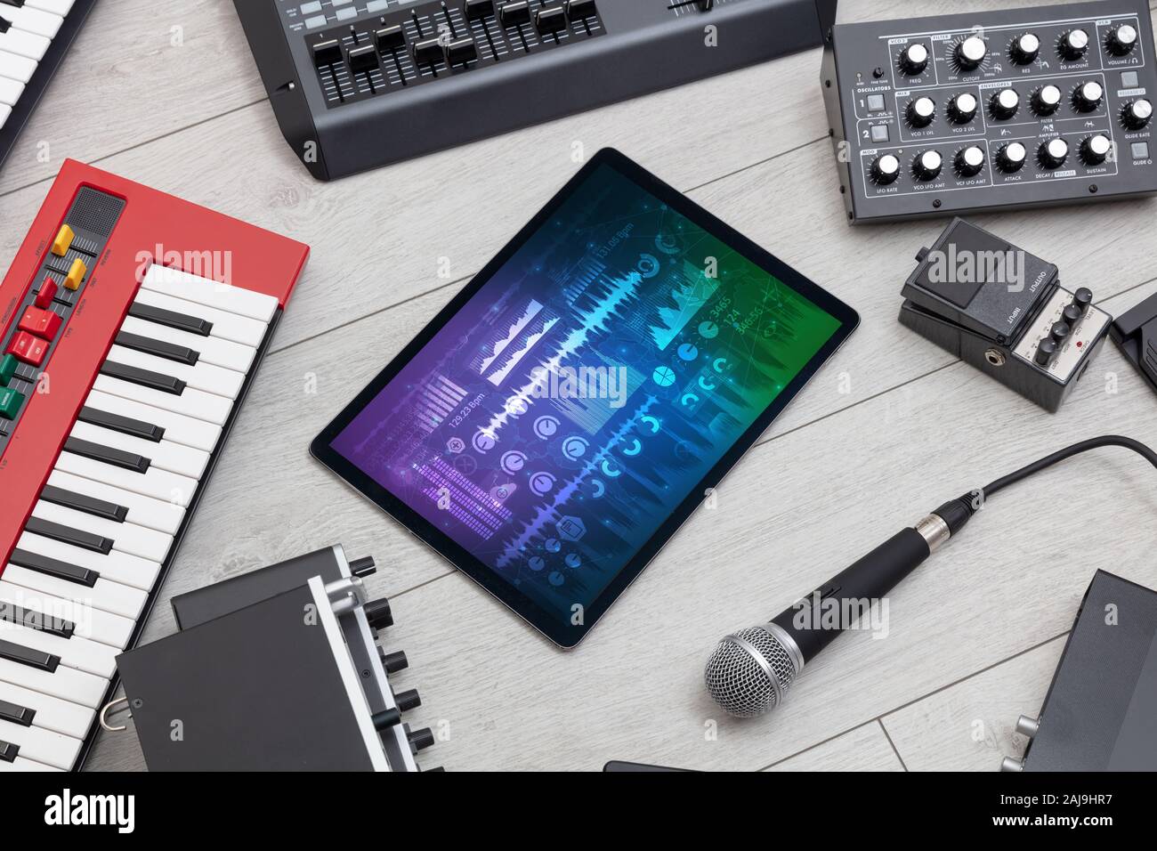 Electronic music instruments, microphone, piano, consoles and tablet ...