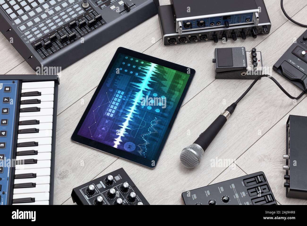 Music instruments and tablet with recording sound concept Stock Photo ...