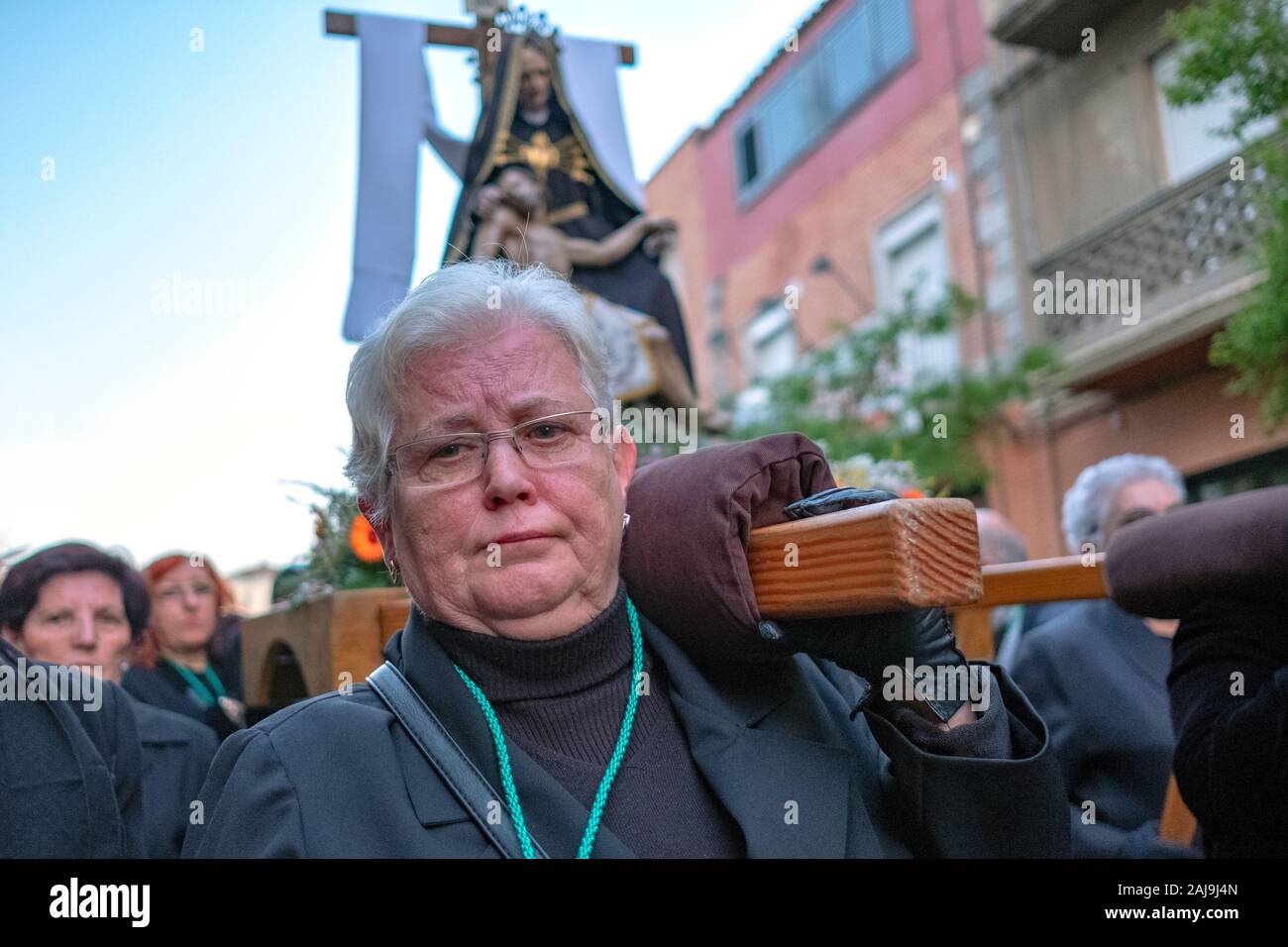 Christian roman catholic procession with statue of the Virgin Mary ...