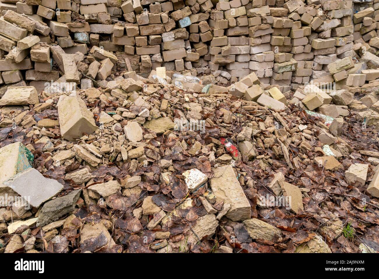 Pieces of concrete and brick rubble debris on construction site Stock ...