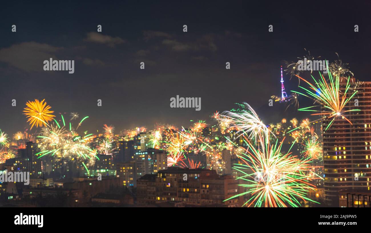 Georgia - Tbilisi. Meeting New 2020 year with fireworks over the ...