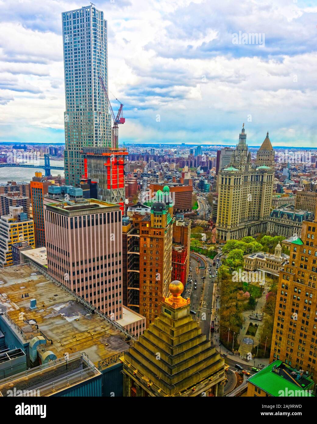 Aerial view to Skyscrapers of Financial District reflex Stock Photo - Alamy