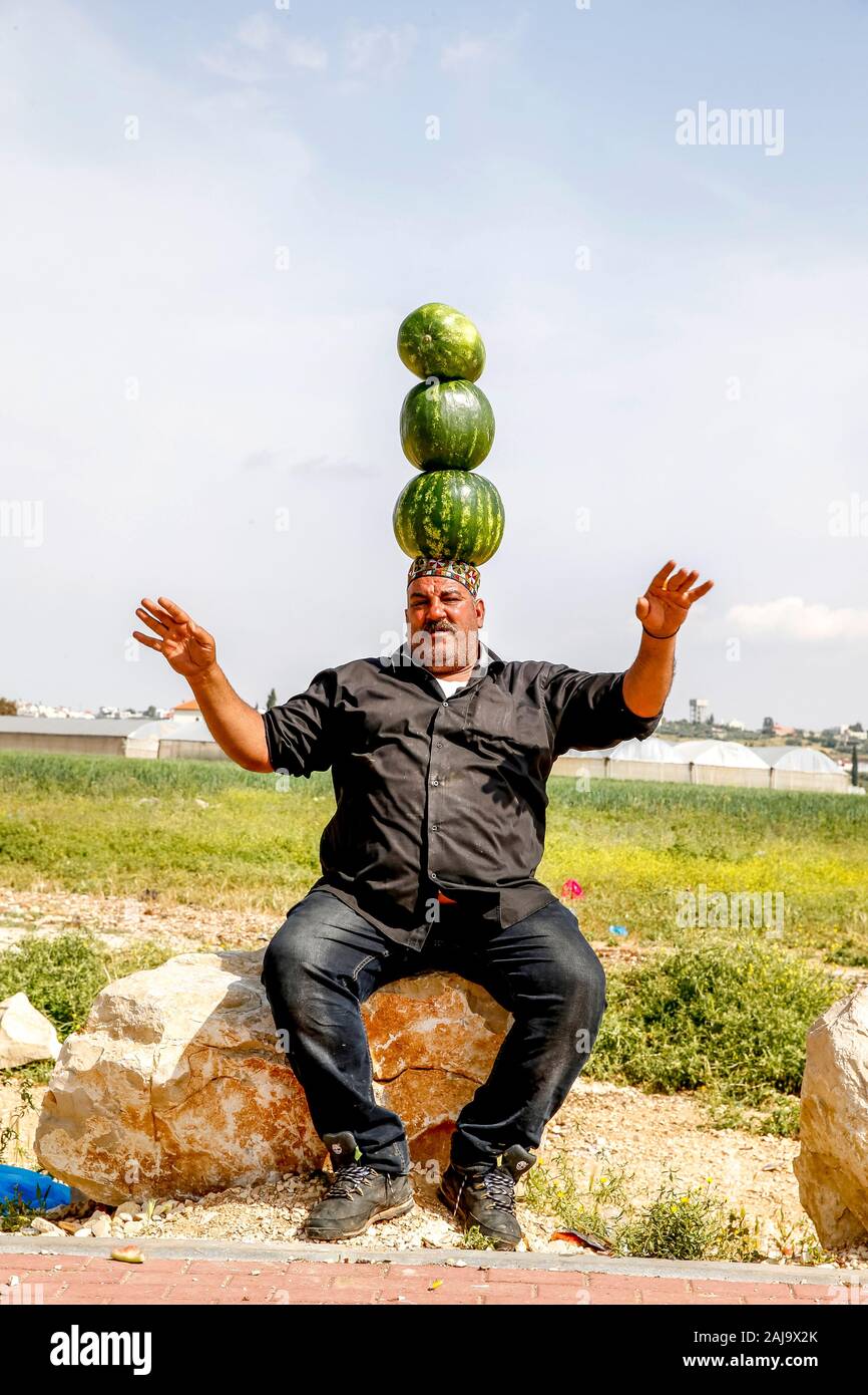 Palestinian selling watermelons at al-jalameh checkpoint (israel ...