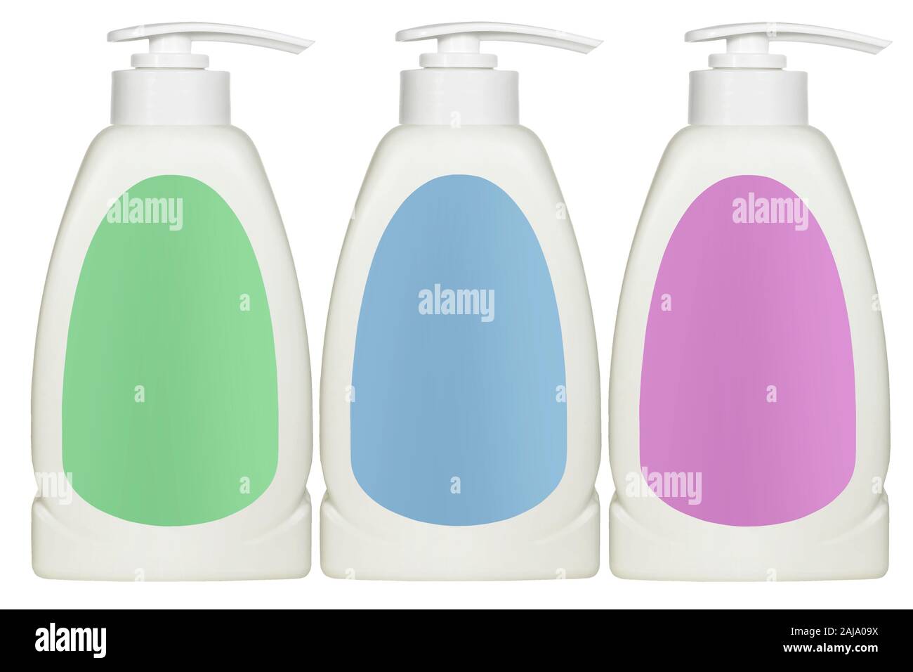 Plastic Cosmetic Bottles on White Background with Copy Space Stock ...